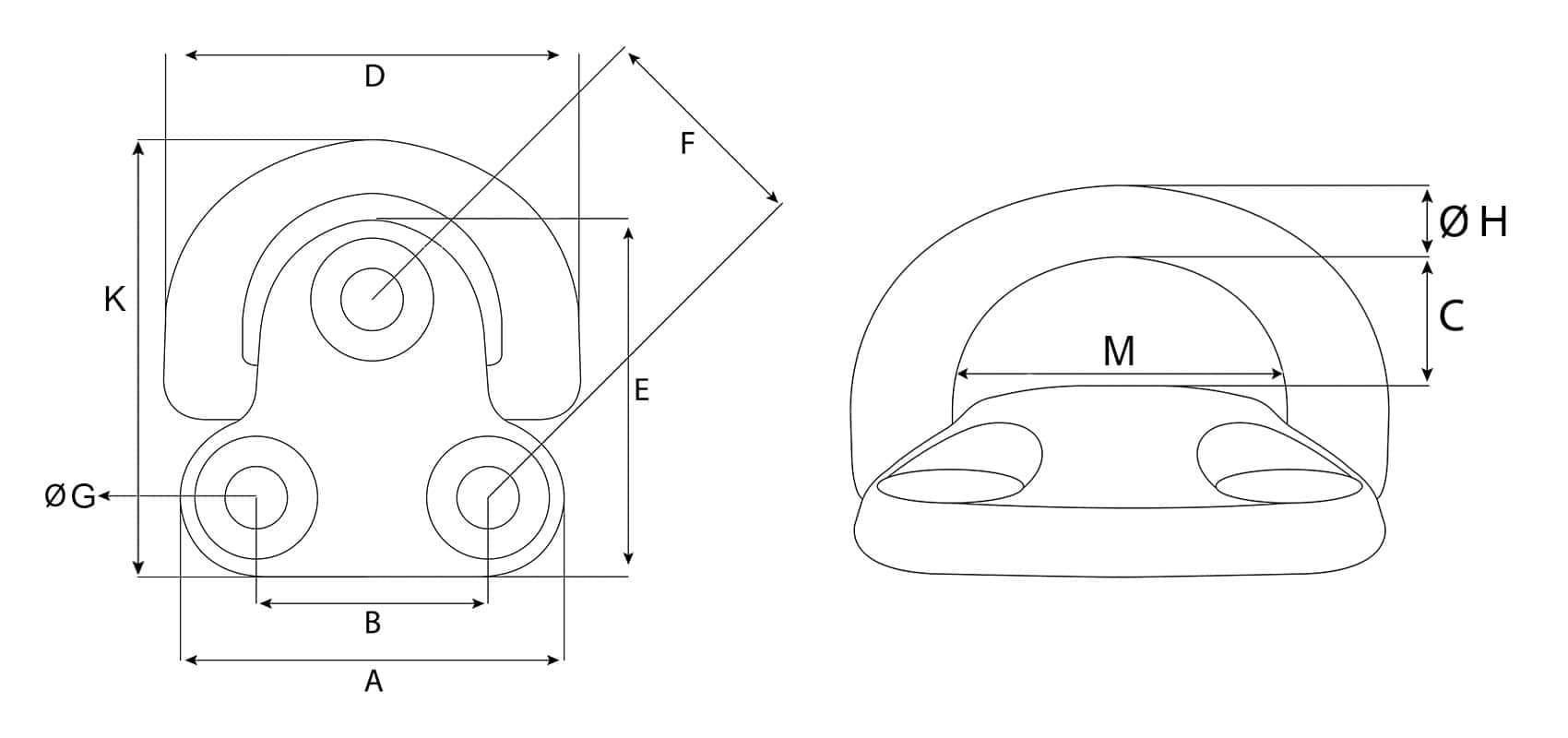 Folding Pad Eyes - Stainless Steel - Deck Hardware