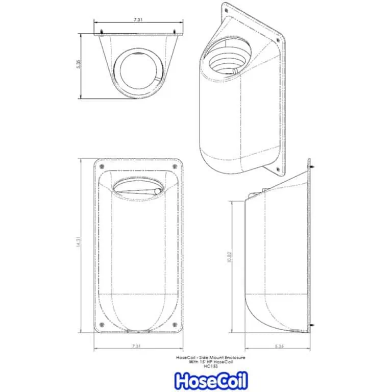 Hosecoil Side Mount Enclosure With 15 Foot Coil Hose and Nozzle