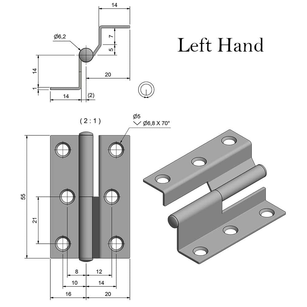 Roca Marine Lift-Off Brass Hinge 55x35