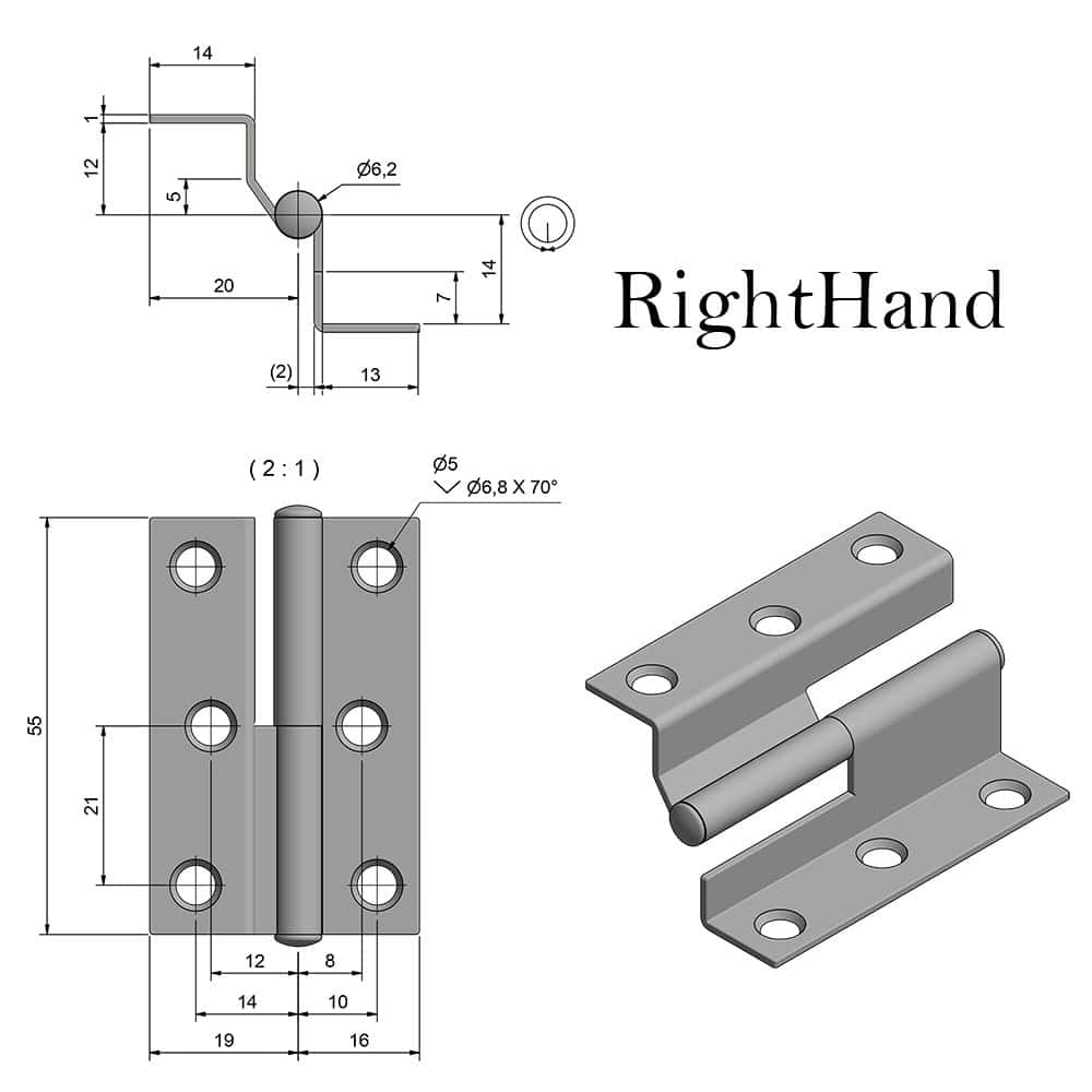Roca Marine Lift-Off Brass Hinge 55x35