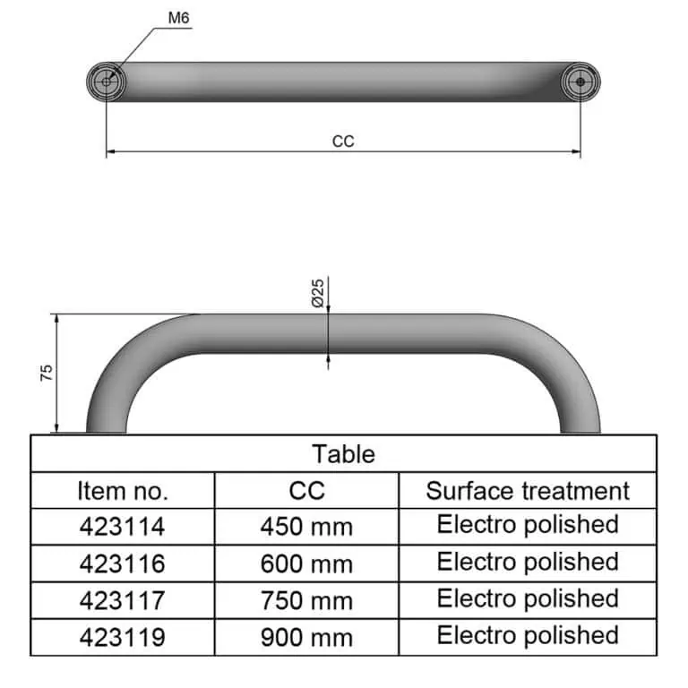 Roca Marine Rounded Handrail Stainless Steel