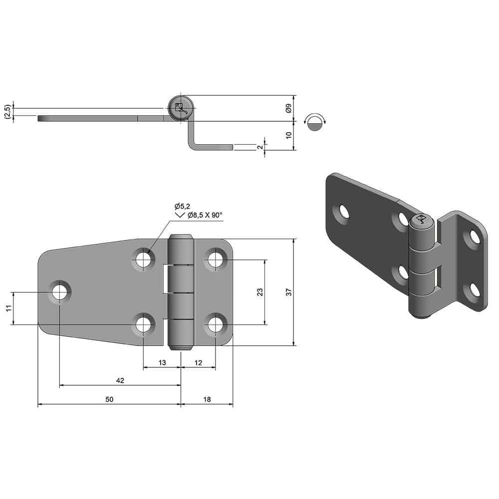 Roca Marine Hinge, Offset 37x68